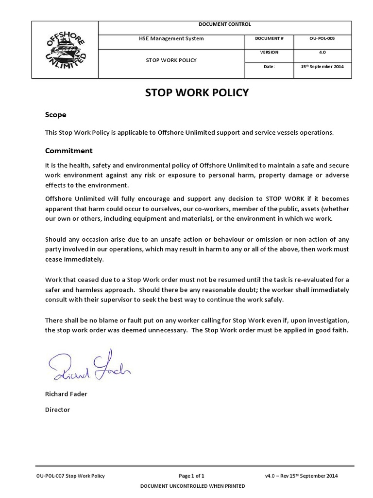 Stop Work Policy | PDF