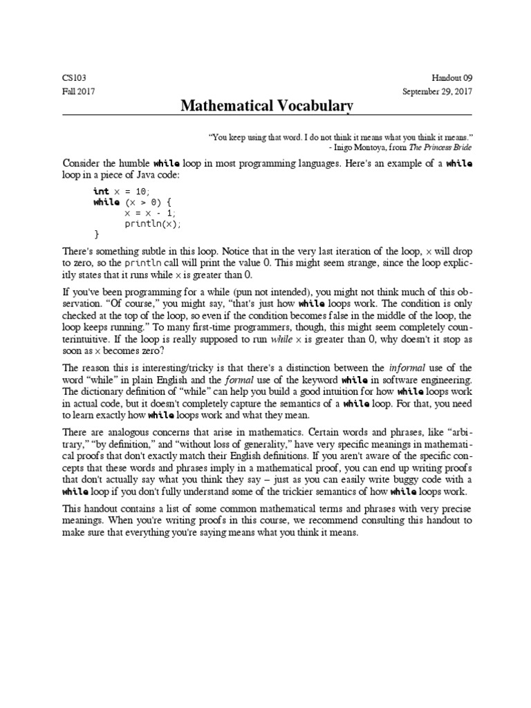 Mathematical Vocabulary | PDF | Argument | Control Flow