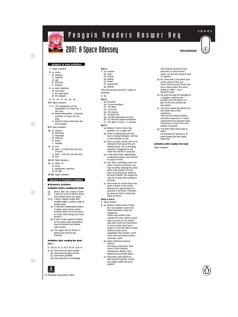 2001: A Space Odessey: Penguin Readers Answer Key | PDF | Saturn ...