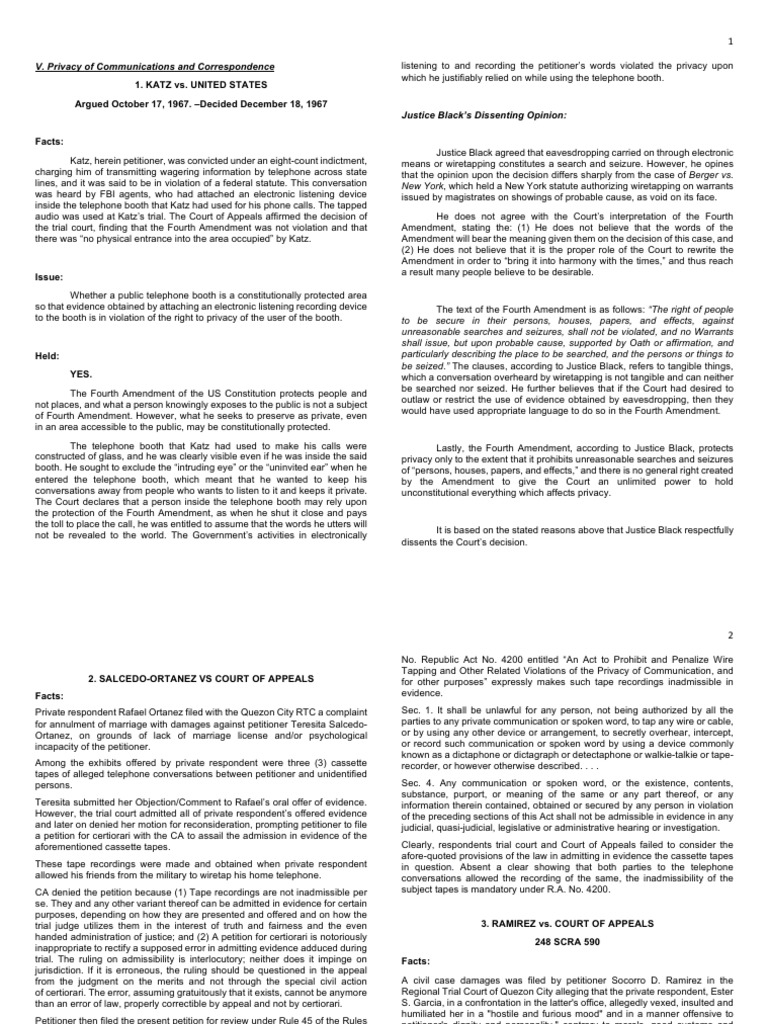 V. Privacy of Communication and Correspondence | PDF | Fourth Amendment ...