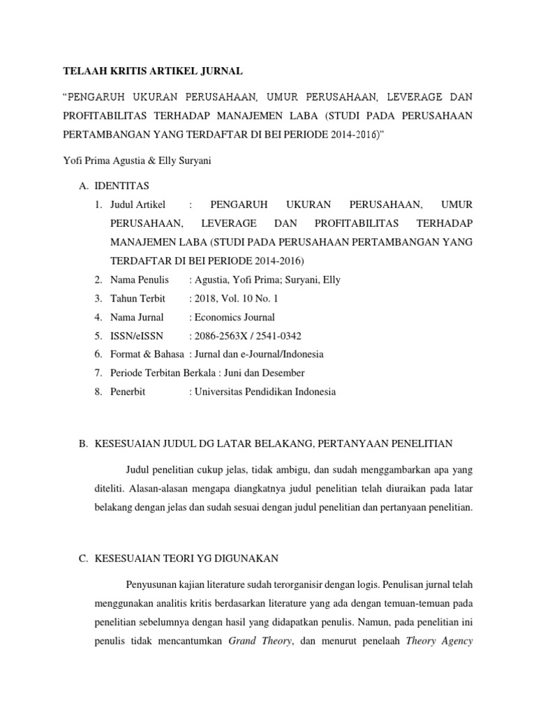 Telaah Kritis Artikel Jurnal | PDF