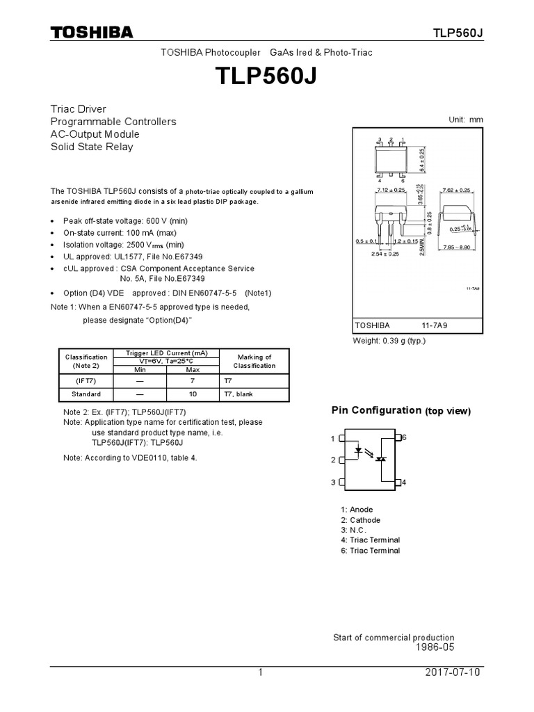 TLP560J Datasheet en 20170710 | PDF | Reliability Engineering | Diode