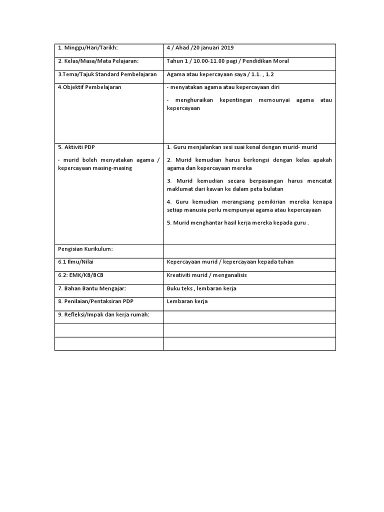 RPH Pendi Moral Ahad | PDF