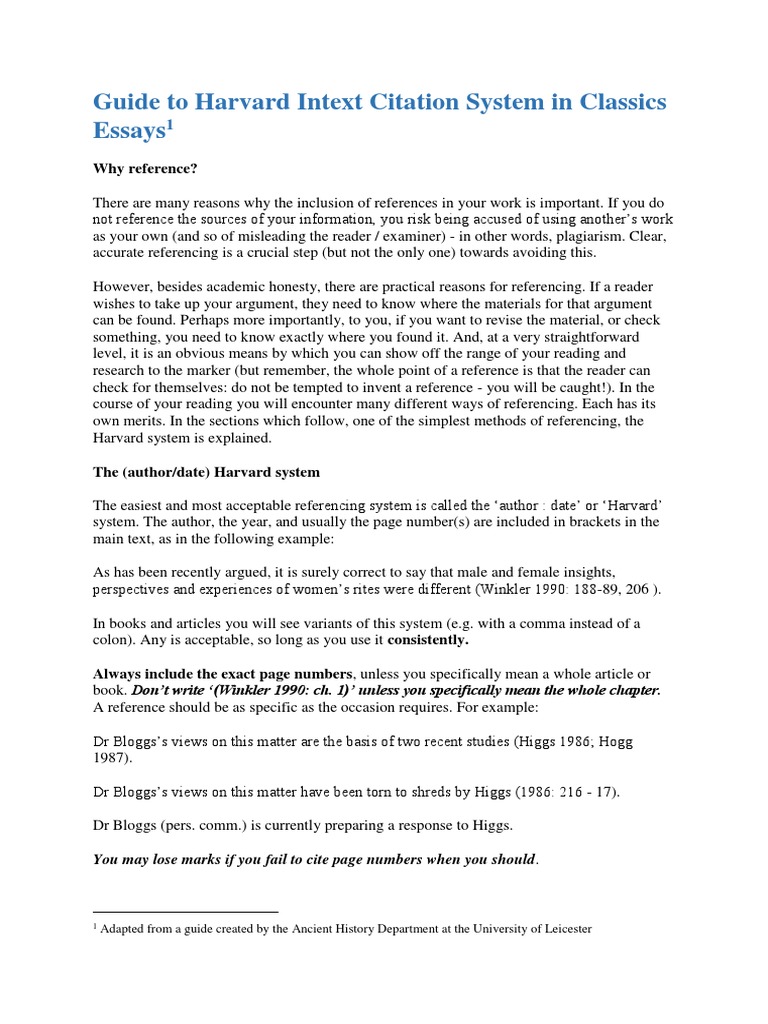 Guide To Harvard Intext Citation System in Classics Essays: Why ...