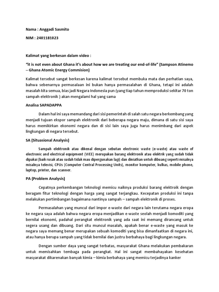 Analisa SAPADAPPA - e Waste | PDF | Ilmu Sosial | Sains & Matematika
