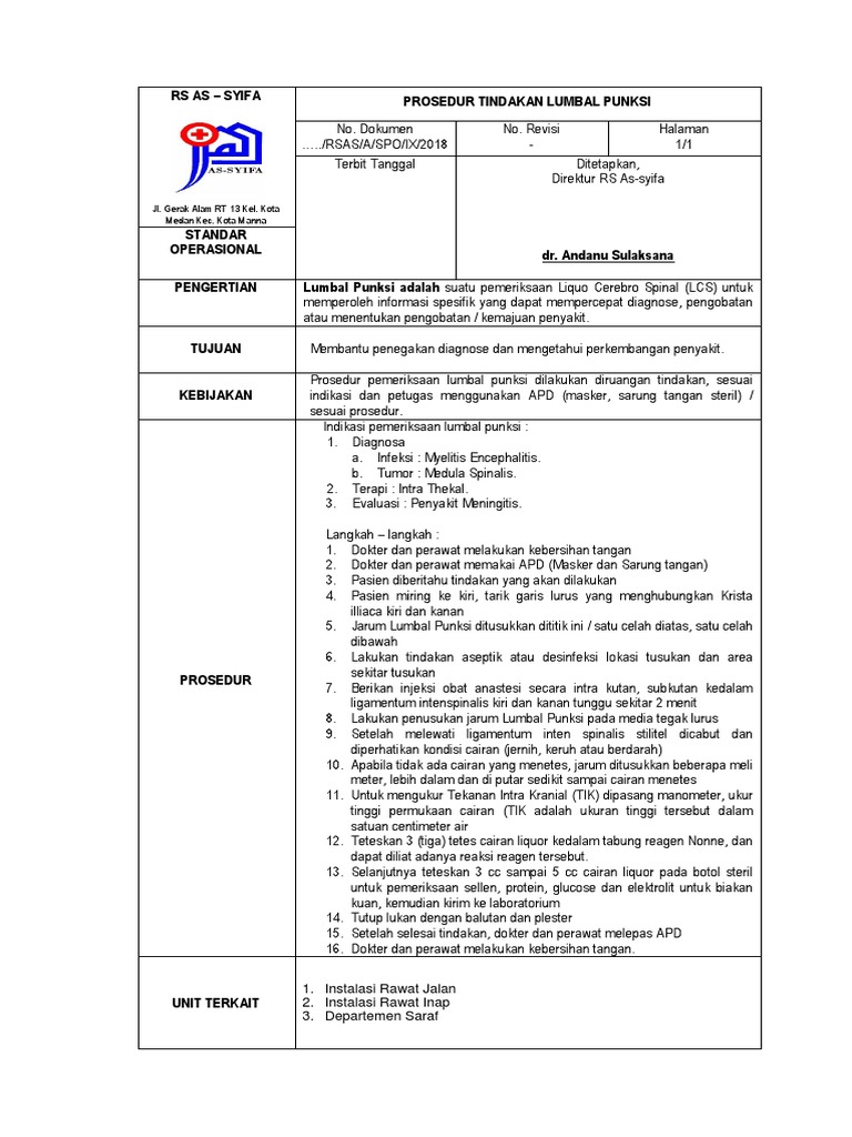 Sop Tindakan Lumbal Punksi | PDF