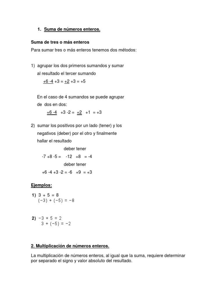Suma de Números Enteros | PDF | Entero | Fracción (Matemáticas)