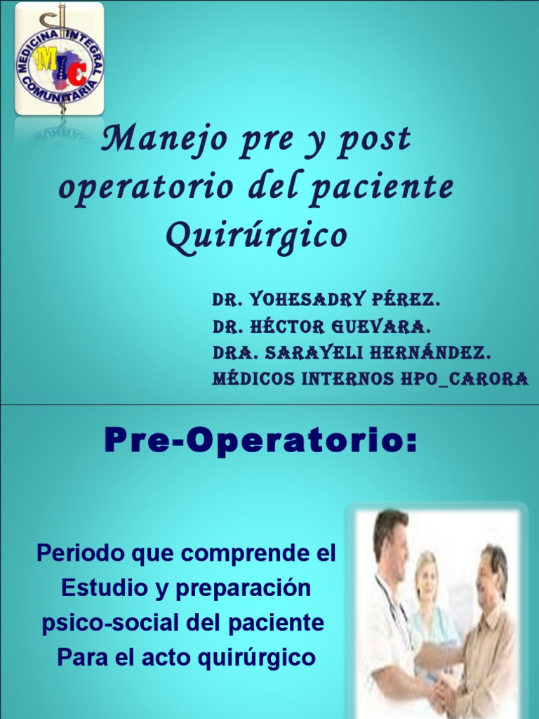 Preparacion Del Paciente para El Quirofano | PDF | Especialidades ...