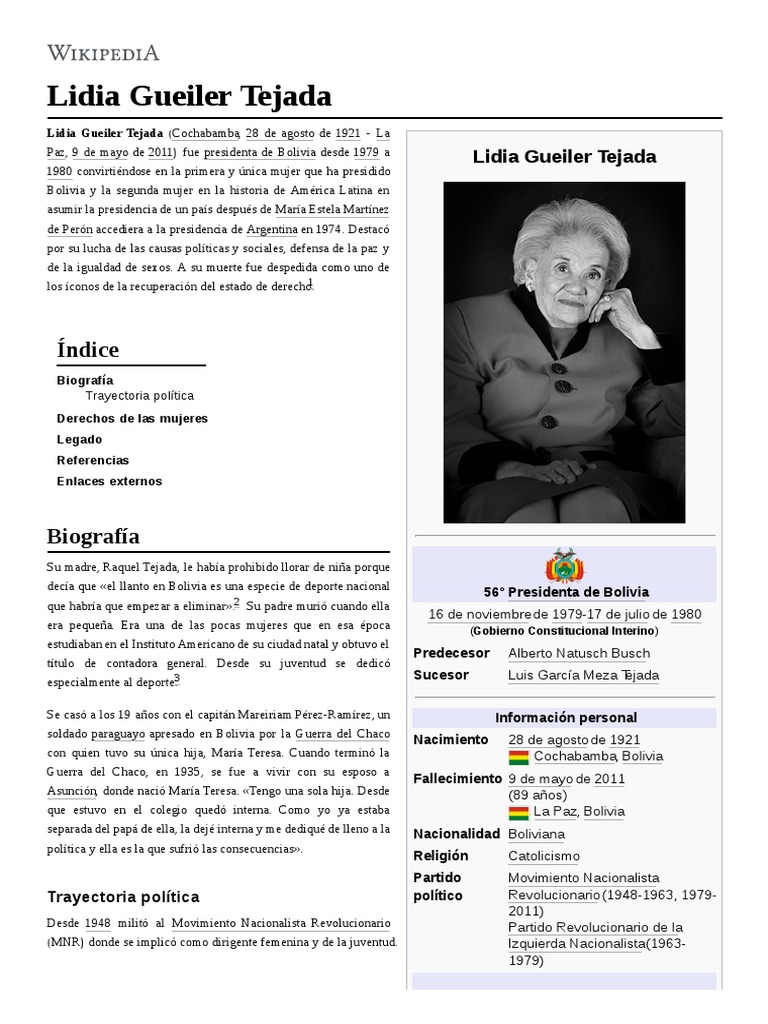 Lidia Gueiler Tejada | PDF | Bolivia | Gobierno