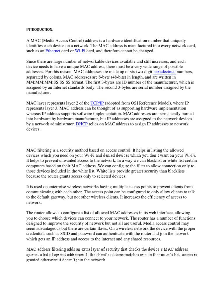 Mac Filtering | PDF | Internet Protocol Suite | Computer Network