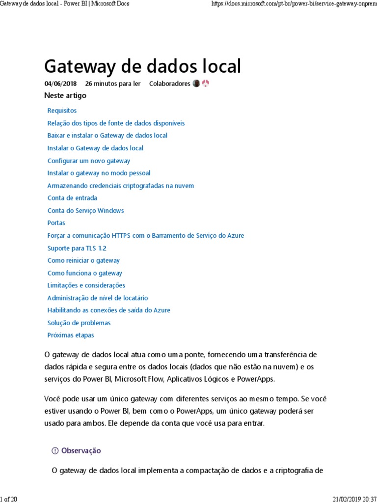 Configurando e gerenciando o Gateway de Dados Local do Power BI | PDF ...
