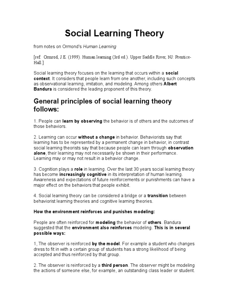 Social Learning Theory-1 | PDF | Reinforcement | Self Efficacy