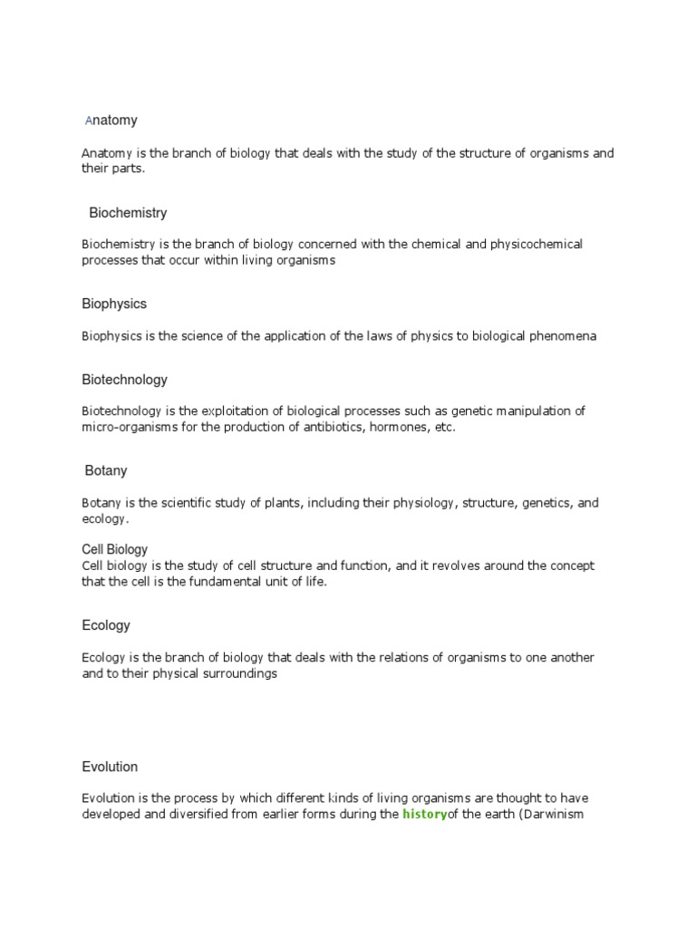 Branches of Biology | PDF | Organisms | Biology