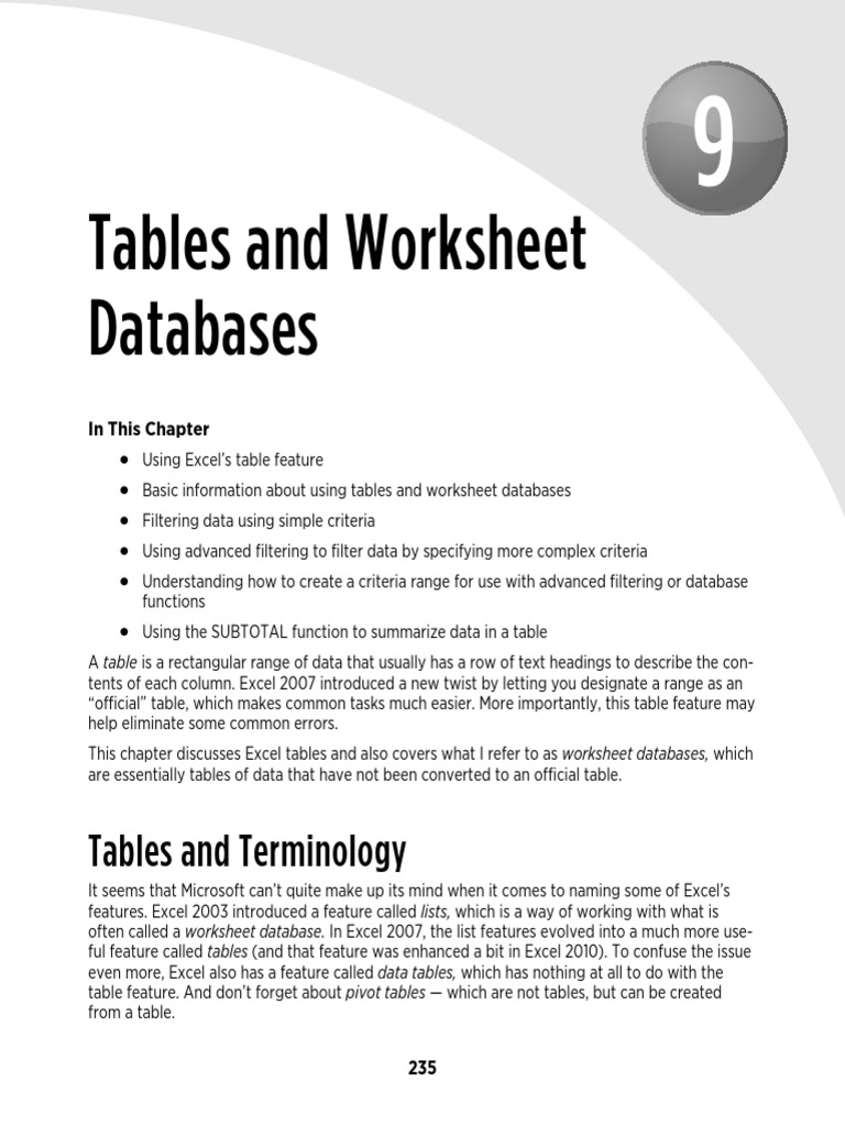 Tables and Worksheet Databases | PDF | Microsoft Excel | Share Point