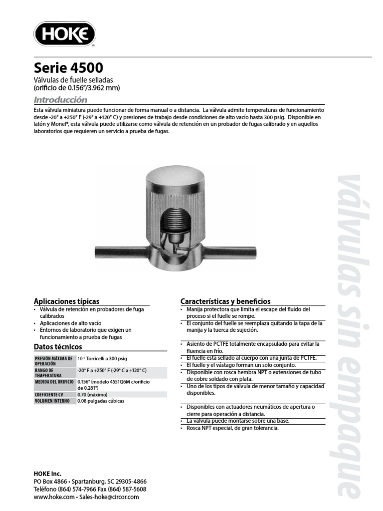 Valvula Hoke Ficha Tecnica | PDF | Pulgada | Ingeniería mecánica