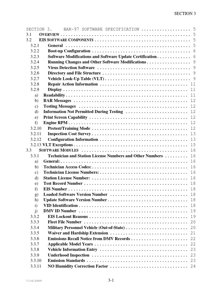 Specification of the BAR-97 Emissions Inspection Software: An In-Depth Look at System Components ...