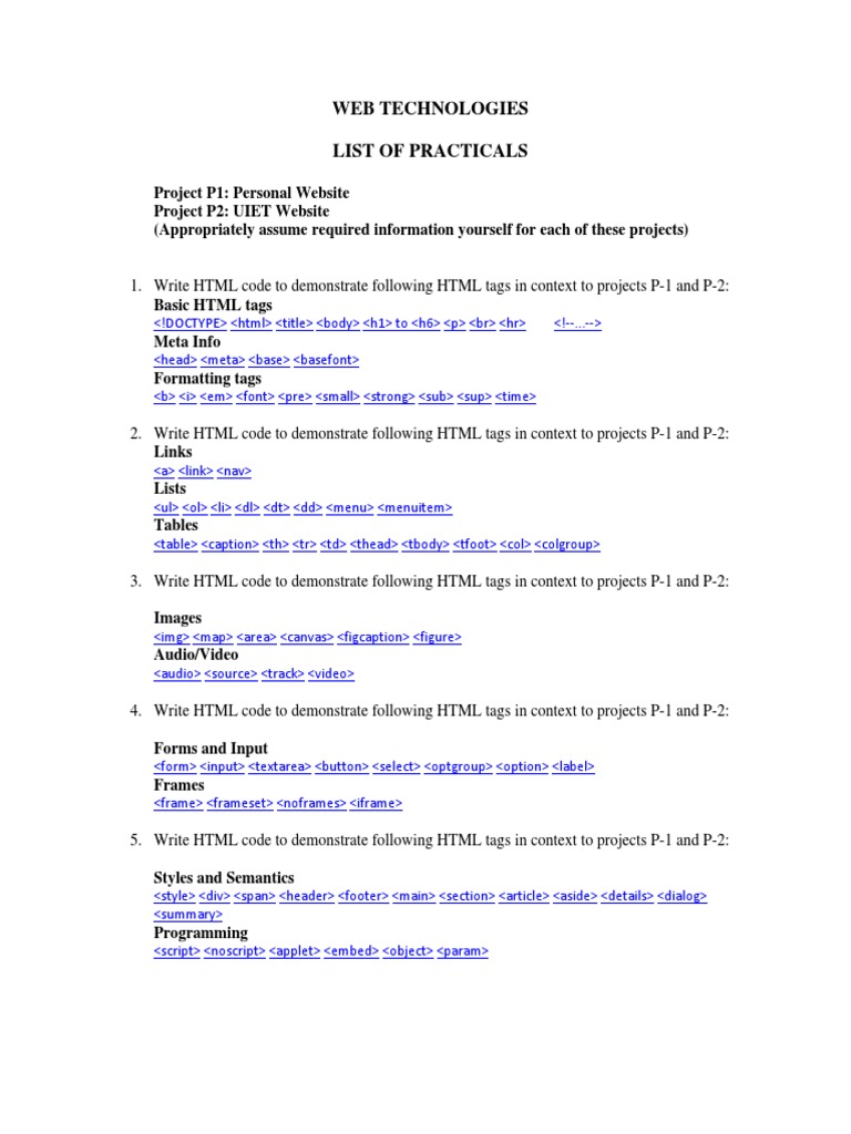 HTML & Web Dev Practicals Guide | PDF | Html Element | Cascading Style Sheets