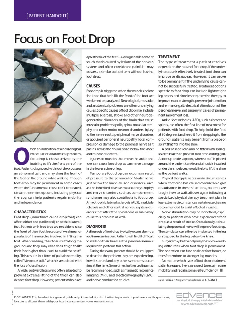 Focus On Foot Drop: Patient Handout | PDF | Neurological Disorders ...