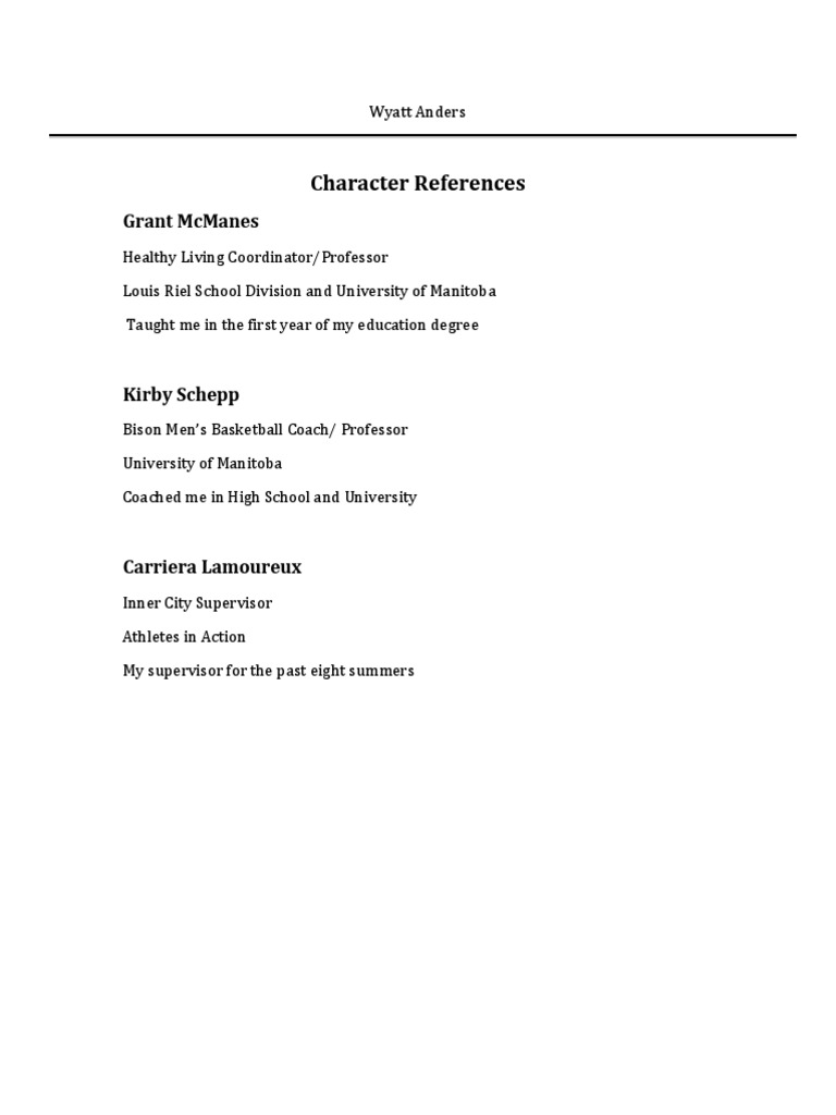 Character References | PDF