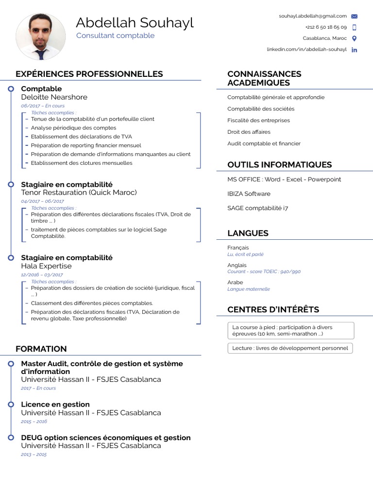 CV Comptable Junior - Abdellah Souhayl | PDF | Comptabilité | Économie