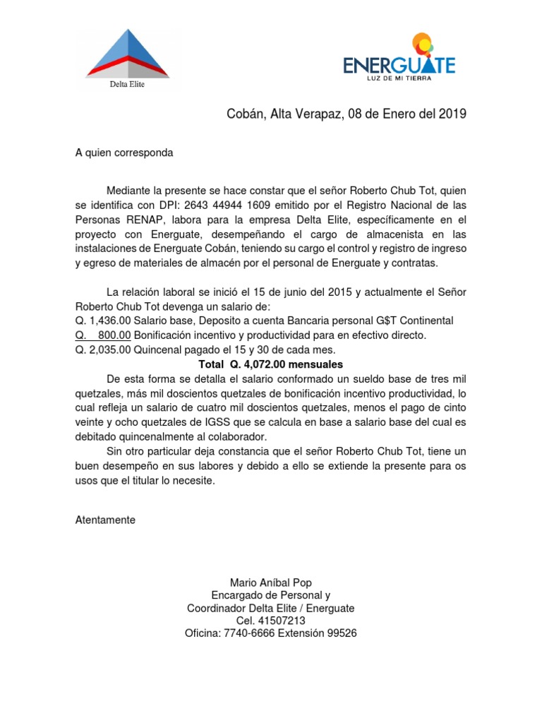 Carta de Laboral | PDF