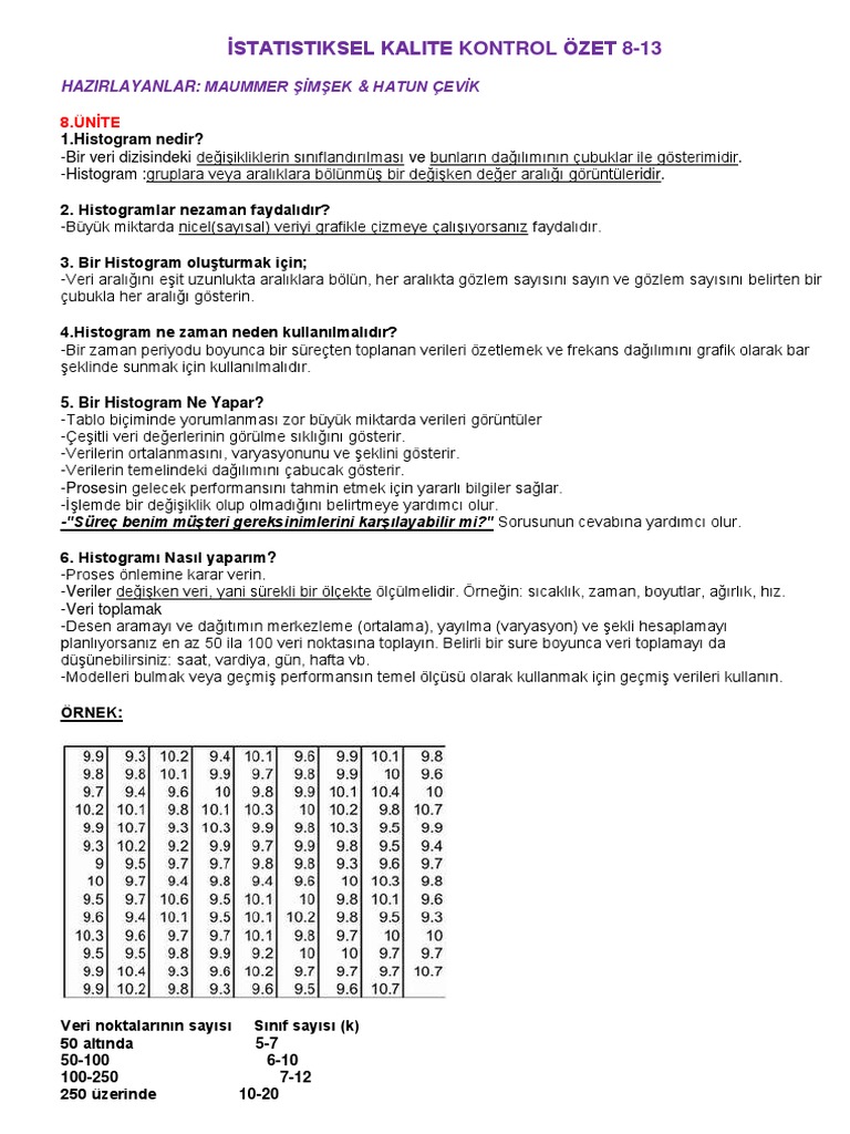 İstatistiksel Kalite Kontrol Özet 8-13 | PDF