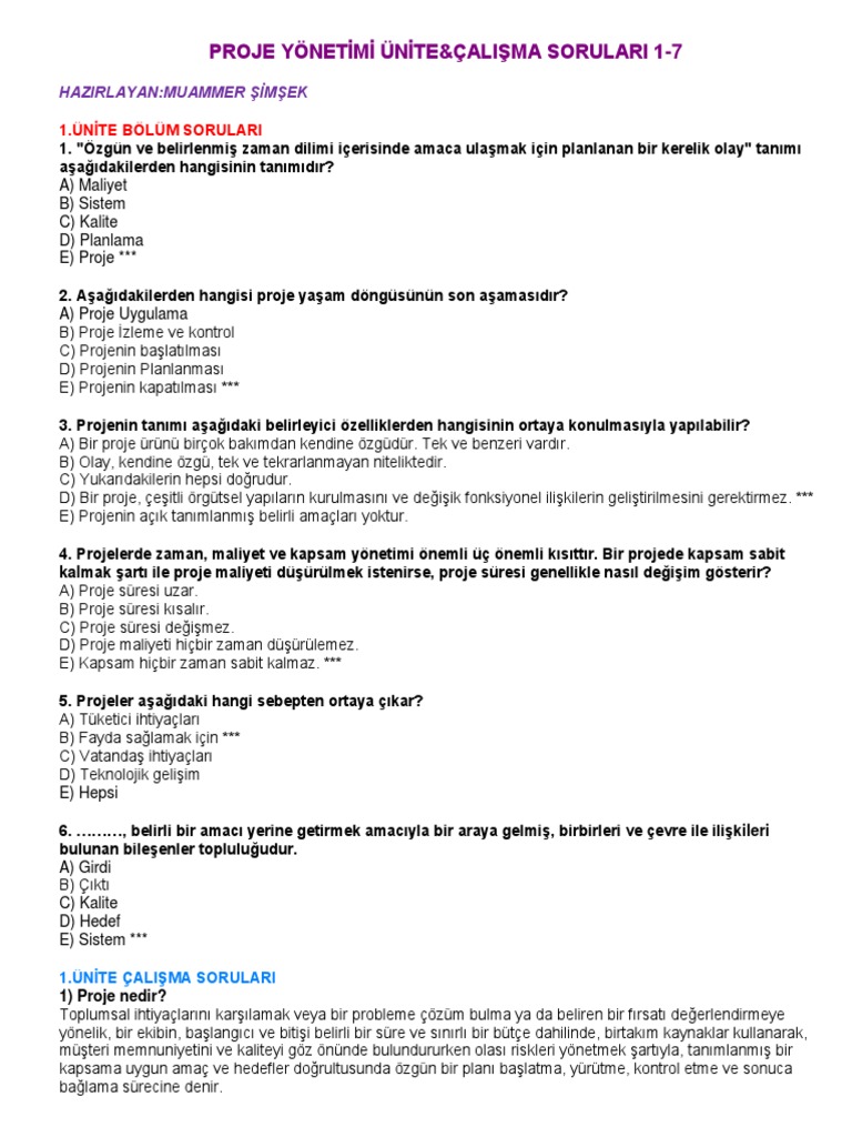 Proje Yonetimi 1-14 Hafta Ders Notu | PDF