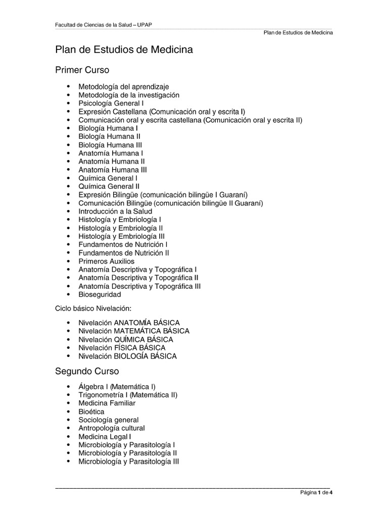 Upap Medicina Plan de Estudios | PDF