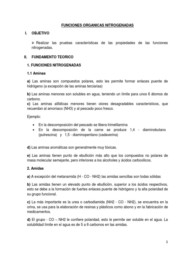 Funciones Nitrogenadas | PDF | Amina | Ácido