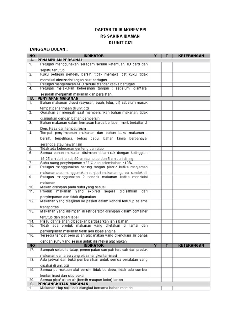 Daftar Tilik Monev Ppi Gizi | PDF