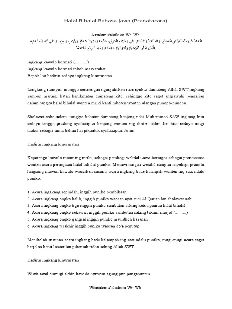 Kumpulan Contoh Teks Pembawa Acara Halal Bihalal Dalam Bahasa Jawa ... Kumpulan Contoh Teks Pembawa Acara Halal Bihalal Dalam Bahasa Jawa ...
