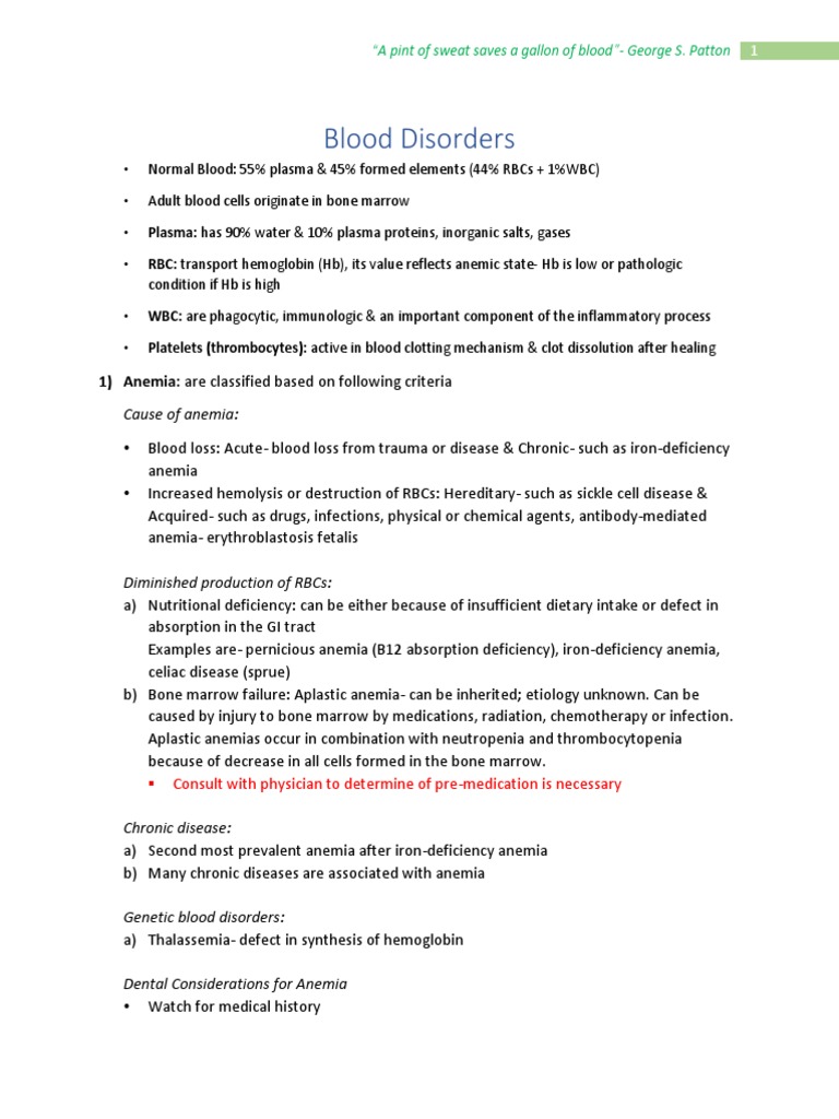 Handout 1 | PDF | Anemia | Bleeding
