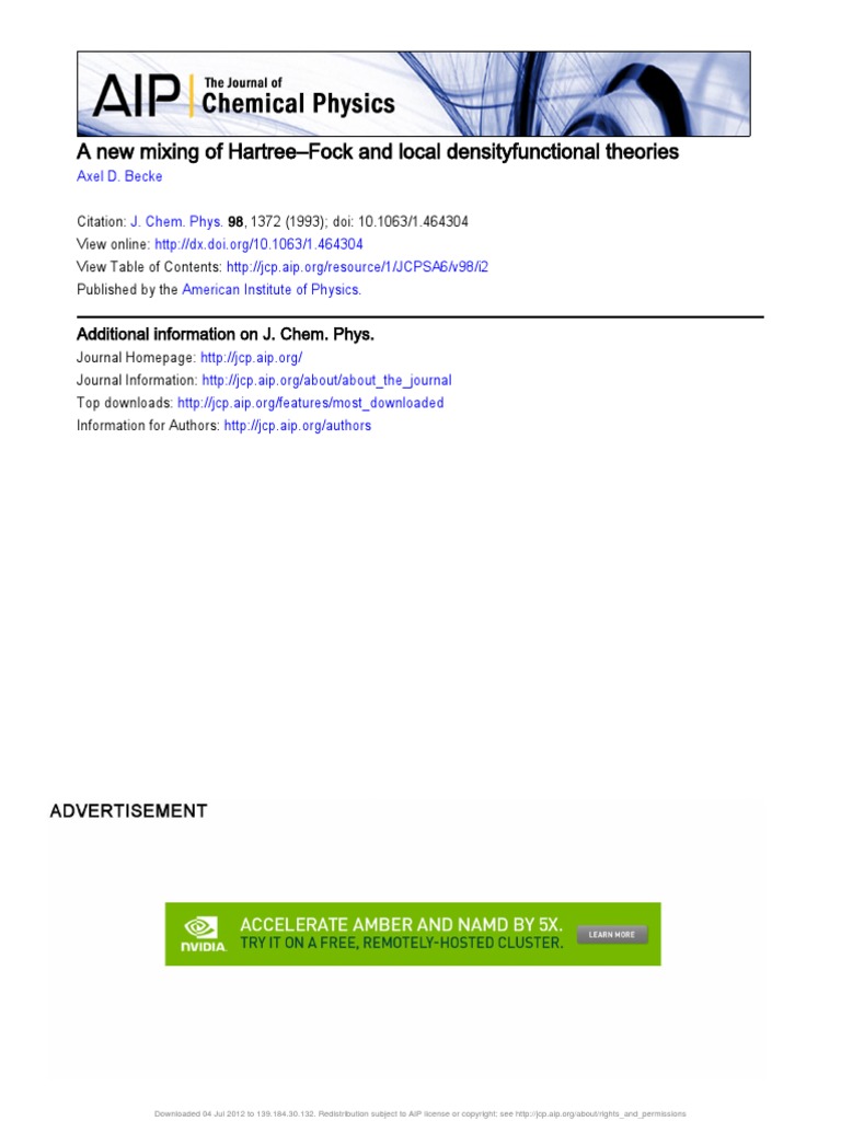 Becke1993 PDF | PDF | Hartree–Fock Method | Density Functional Theory