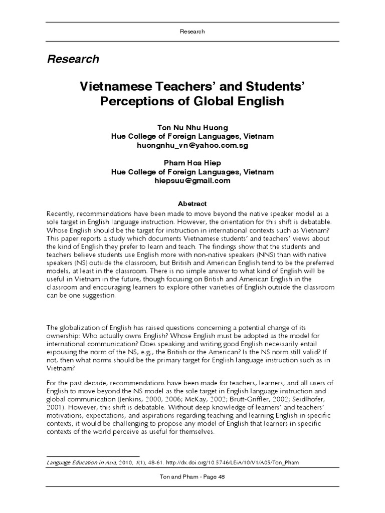 Vietnamese Teachers' and Students' Perceptions of Global English | PDF ...