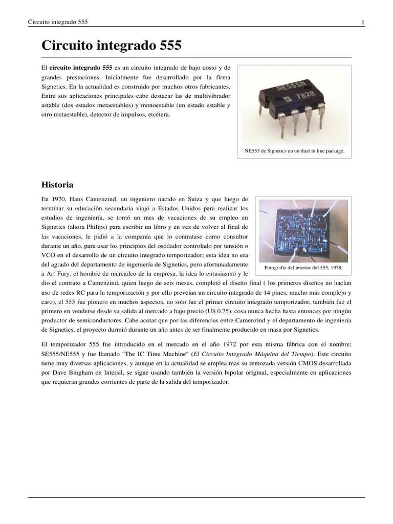 Circuito Integrado 555 Wikipedia | PDF | Semiconductores | Ingenieria Eléctrica