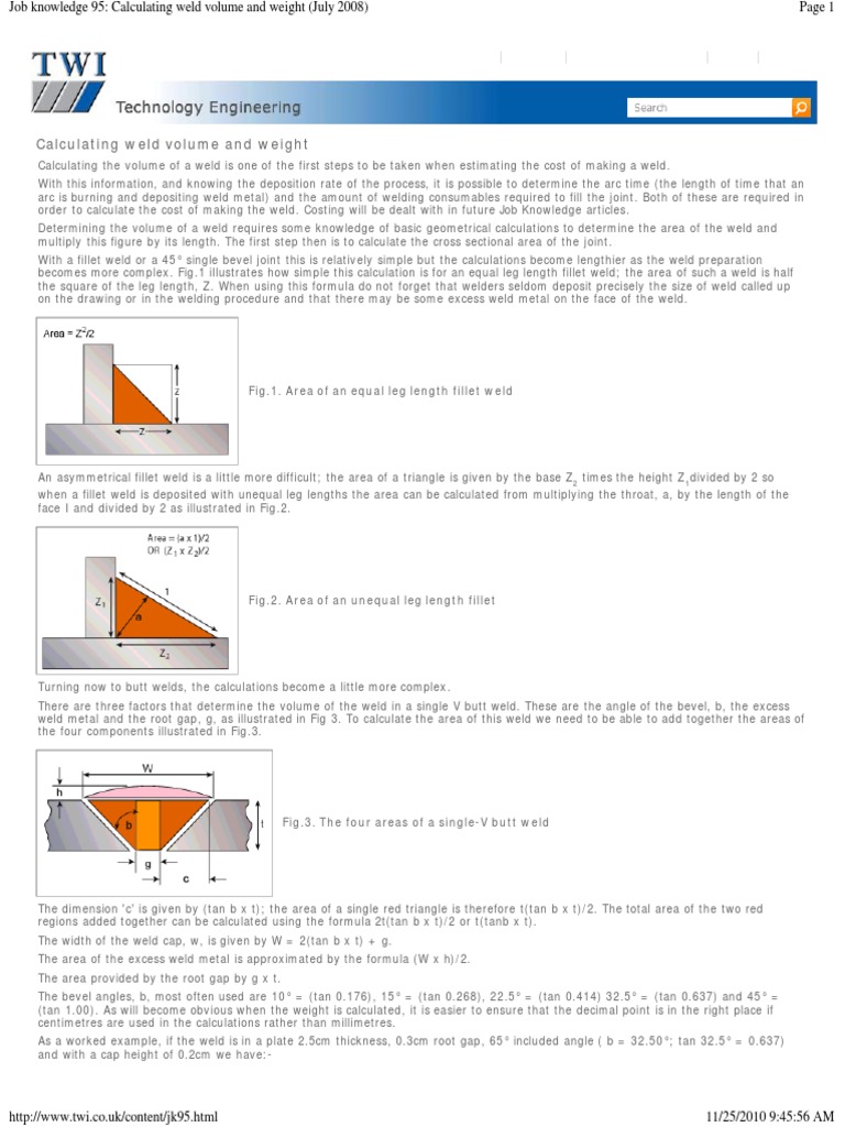 Job Knowledge 95 - Calculating Weld Volume and Weight (July 2008) | PDF ...