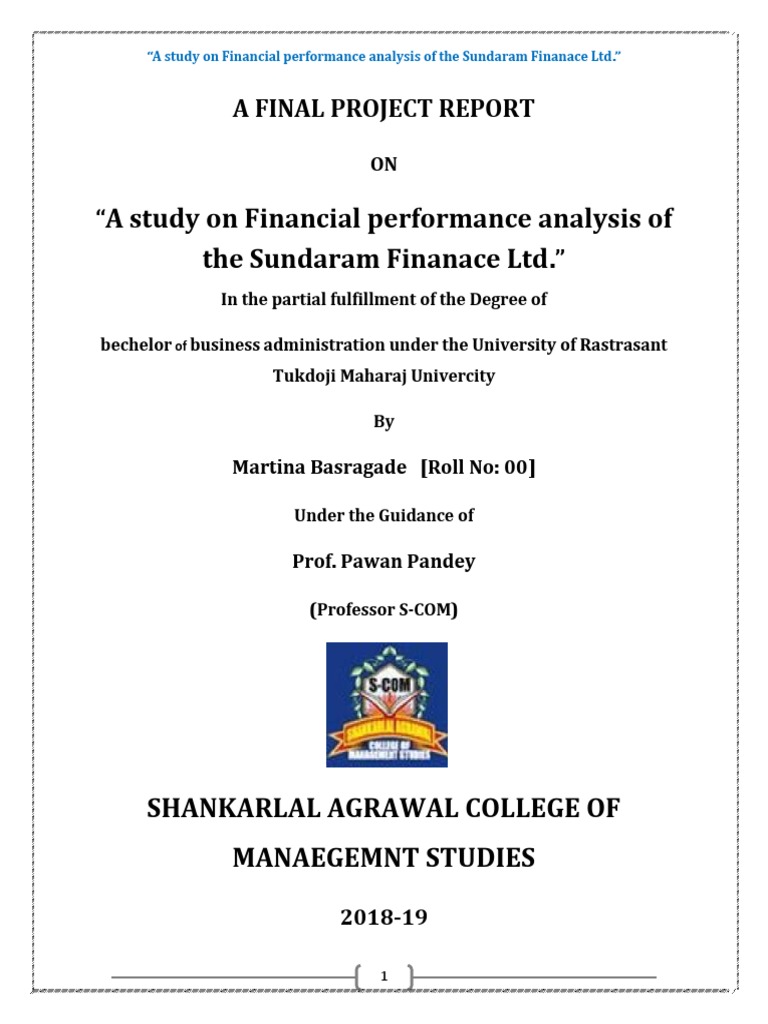 FINAL A Study On Financial Performance Analysis of The Sundaram Finance LTD MARTINA BARSAGADE ...