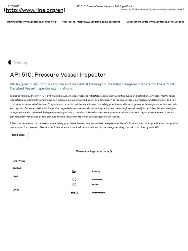 API 510_ Pressure Vessel Inspector Training – RINA | Engineering | Business