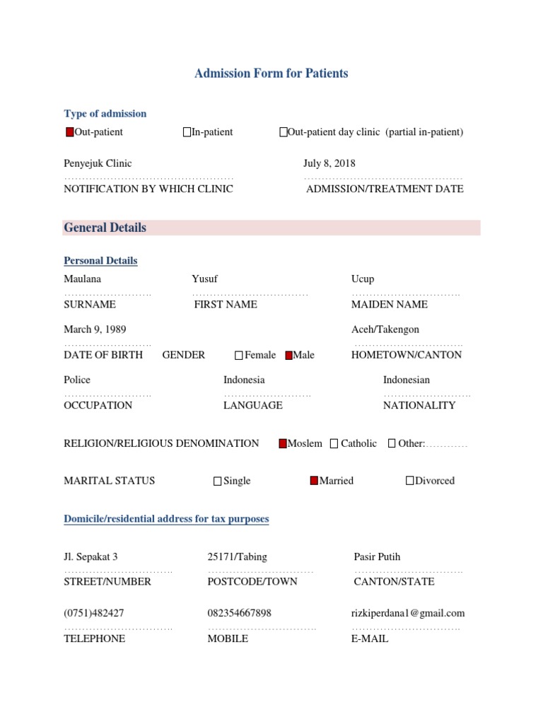 Patient Admission Form Template | PDF | Patient | Breathing