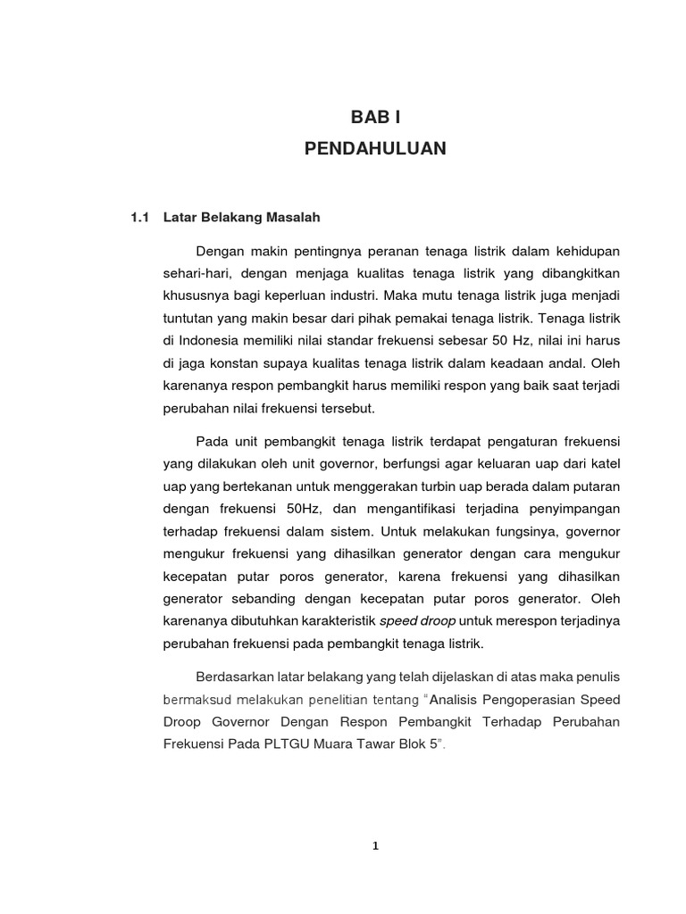 Analisis Pengoperasian Speed Droop Governor | PDF