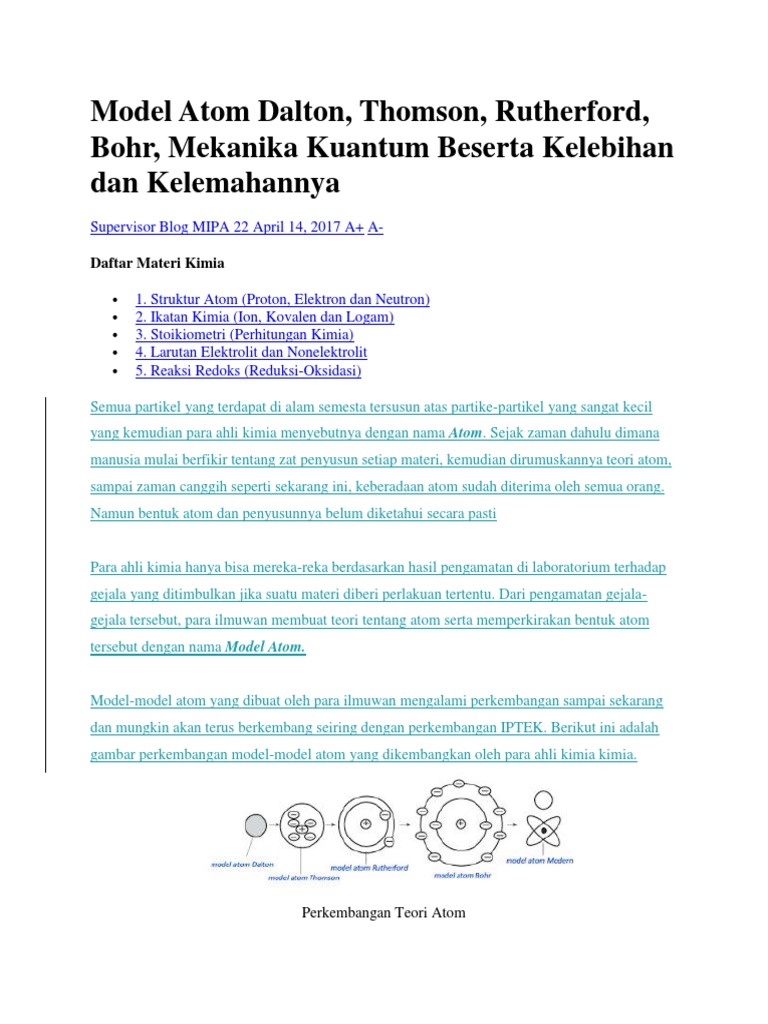 Model Atom Dalton dan Perkembangannya | PDF