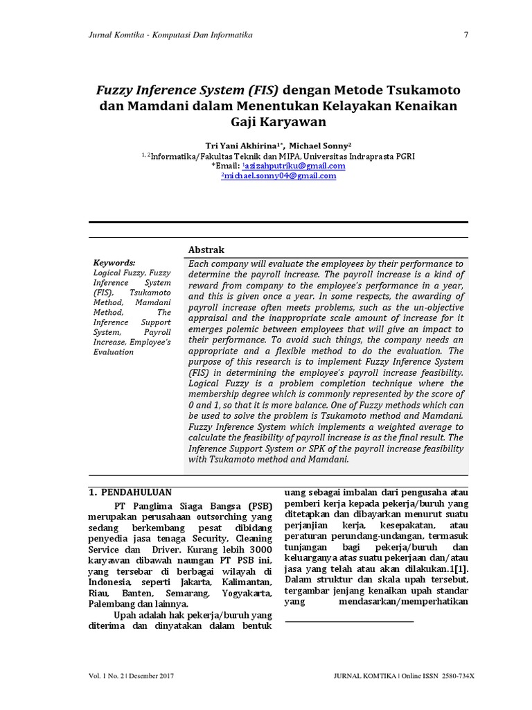 Determining Employee Payroll Increase Feasibility Using Fuzzy Inference System Fis With 