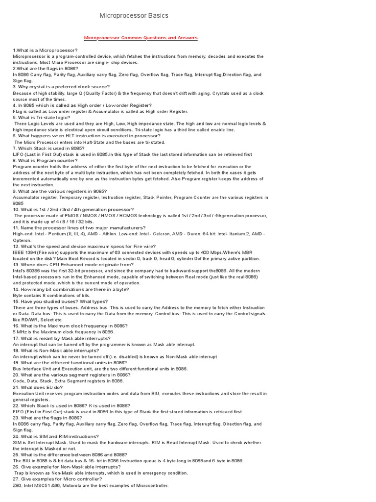 Microprocessor Basics: Microprocessor Common Questions and Answers ...