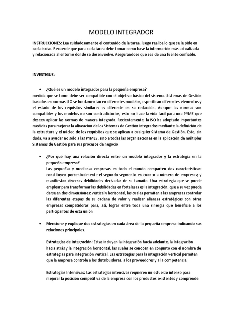 Modelo Integrador | PDF | Pequeñas y medianas empresas | Cadena de valor
