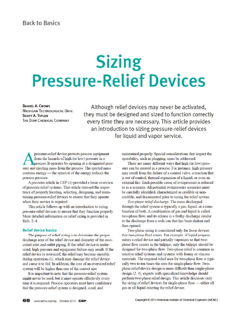 Sizing Pressure Relief Valves by Crowl and Tipler PDF | PDF