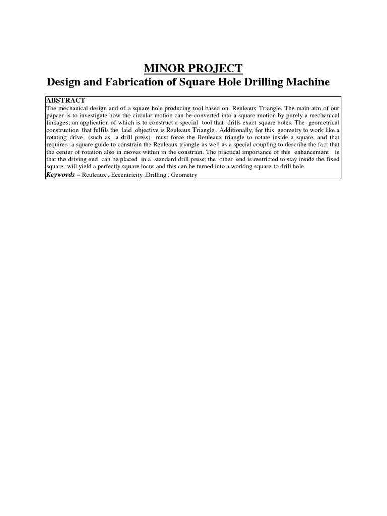 Design and Fabrication of Square Hole Drilling Machine | PDF | Machines ...