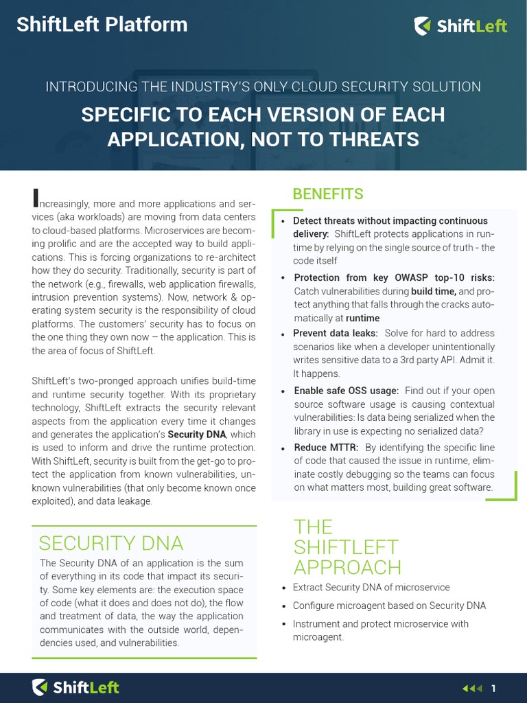 THE Shiftleft Approach Security Dna: Introducing The Industry'S Only Cloud Security Solution ...