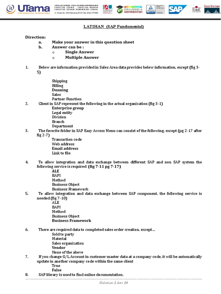 Latihan Soal Sap Fundamental Lengkap (100 Soal DGN Jawaban) | PDF | Sap Se | Payroll