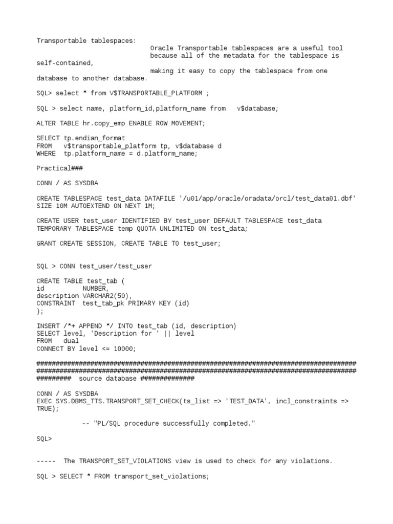 Transportable Tablespace | PDF | Oracle Database | Databases