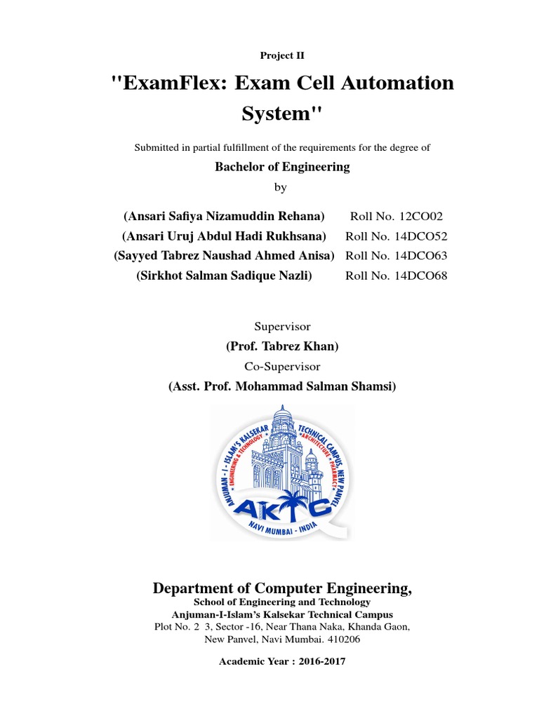 "Examflex: Exam Cell Automation System": Department of Computer ...